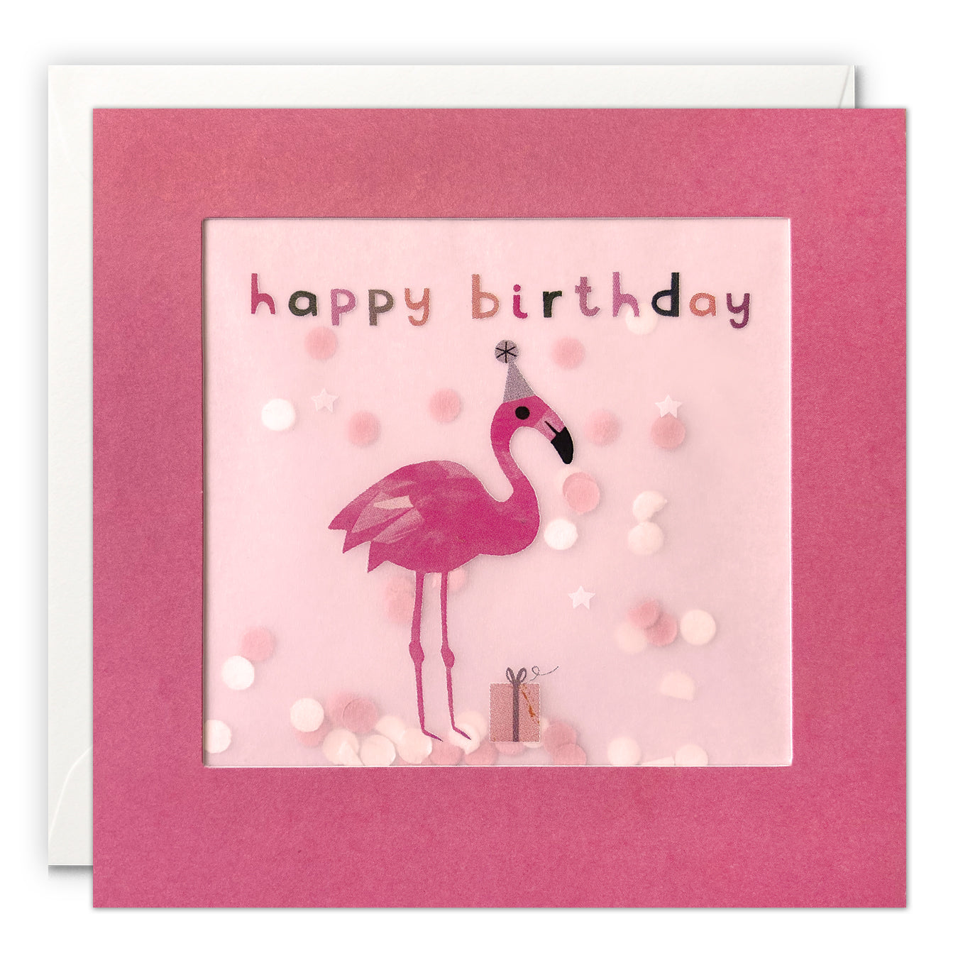 Flamingo Birthday Card with Paper Confetti - Paper Shakies by James El